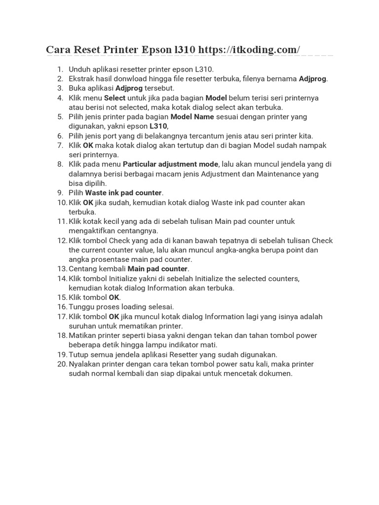 Cara Reset Printer Epson l310 https | PDF