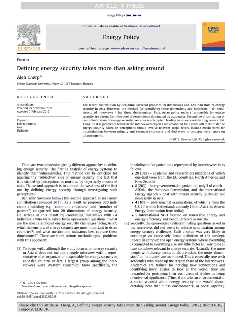 Critique of Energy Security Definitions | PDF | Policy | Evidence