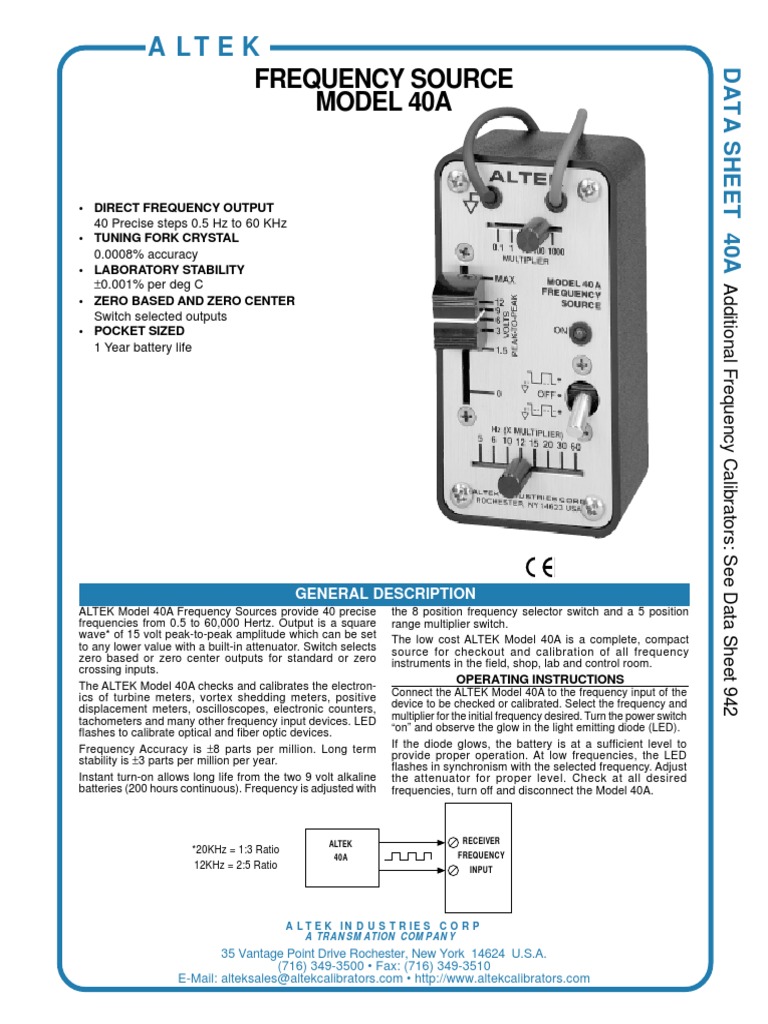 Altek: Frequency Source Model 40A | PDF | Frequency | Calibration