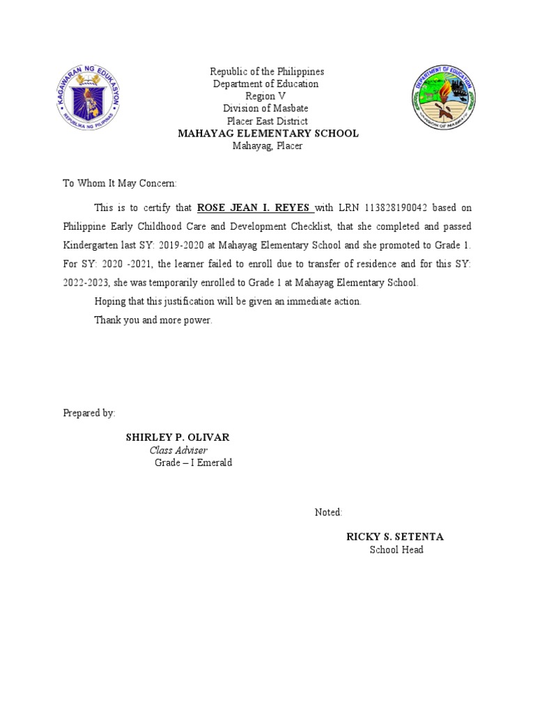 LIS justification letter | PDF
