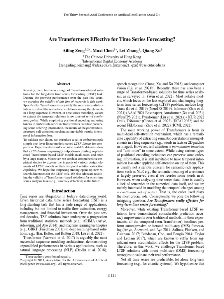 Are Transformers Effective For Time Series Forecasting? | PDF | Time Series | Forecasting