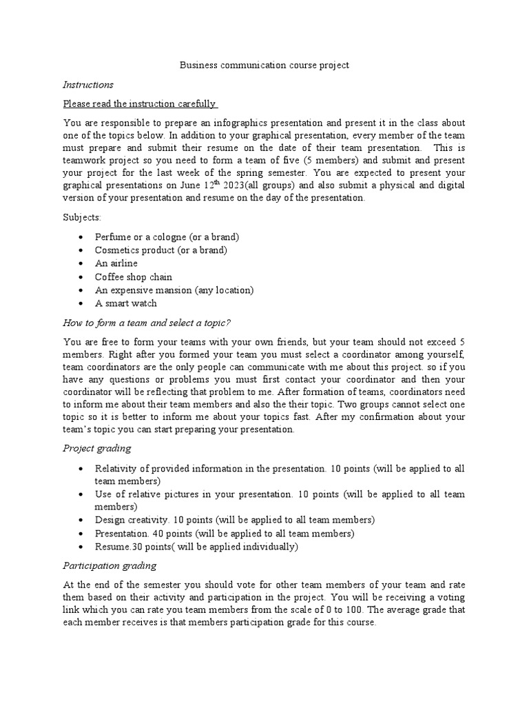 Business Communication Project Guidelines | PDF | Communication