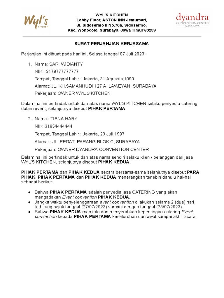 MOU Kerjasama Catering Event 2023 | PDF