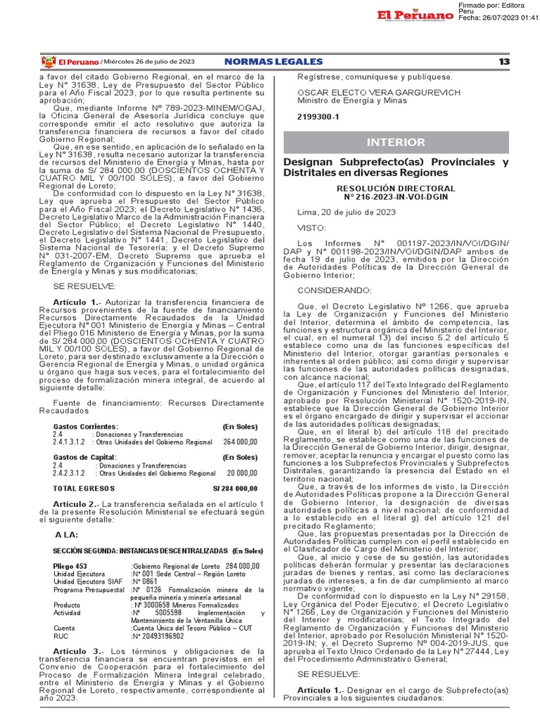 Interior: Normas Legales | PDF | Perú | Esfera pública