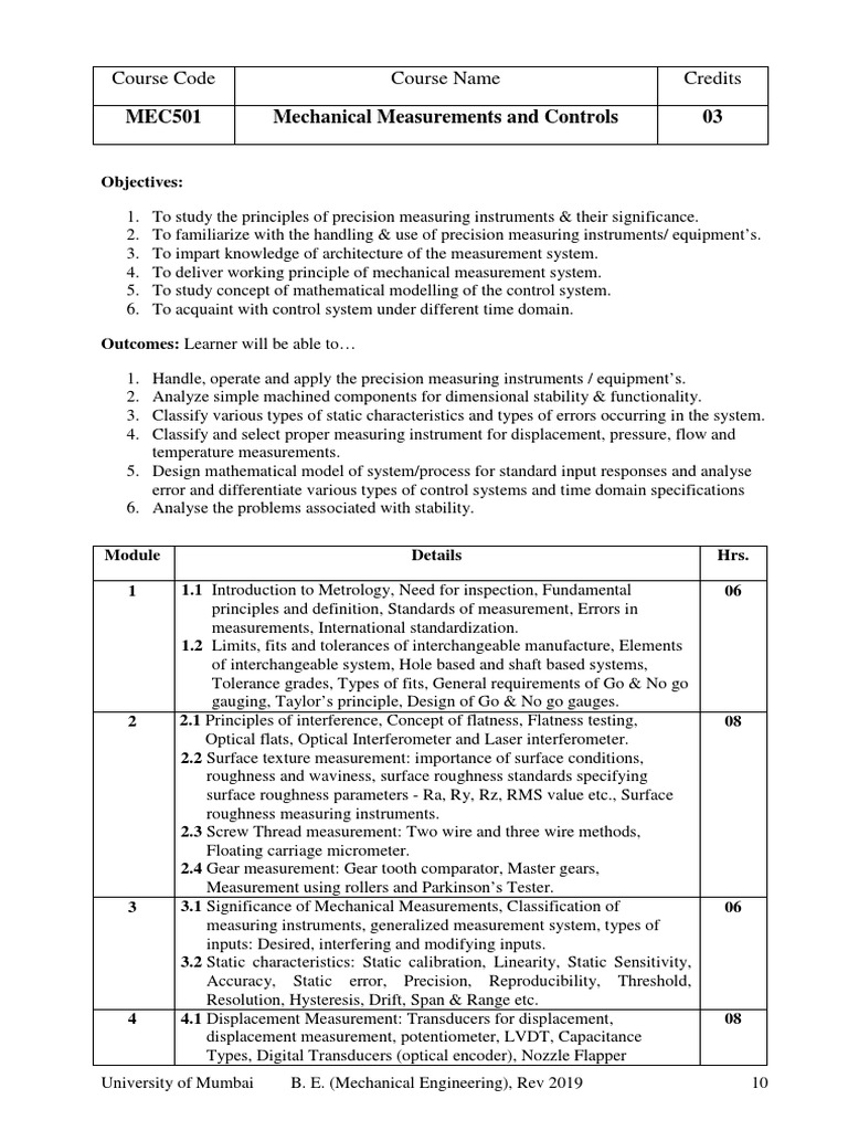 MMC Syllabus | PDF | Pressure Measurement | Flow Measurement