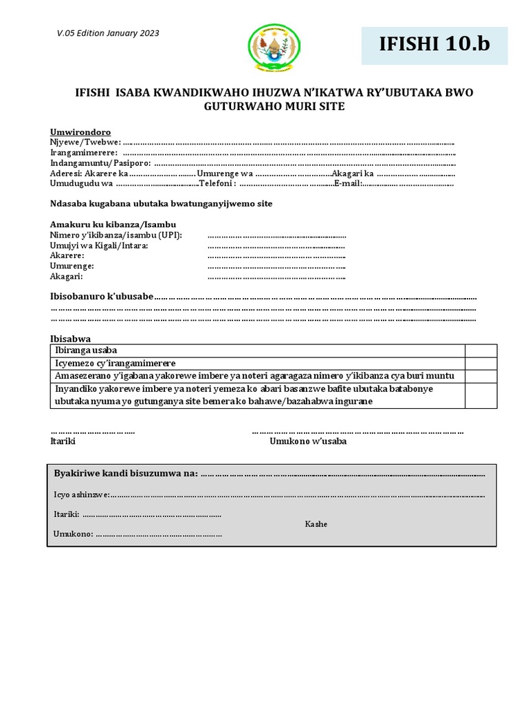 (B) Application Form For Registering Land From A Replotted Residential ...