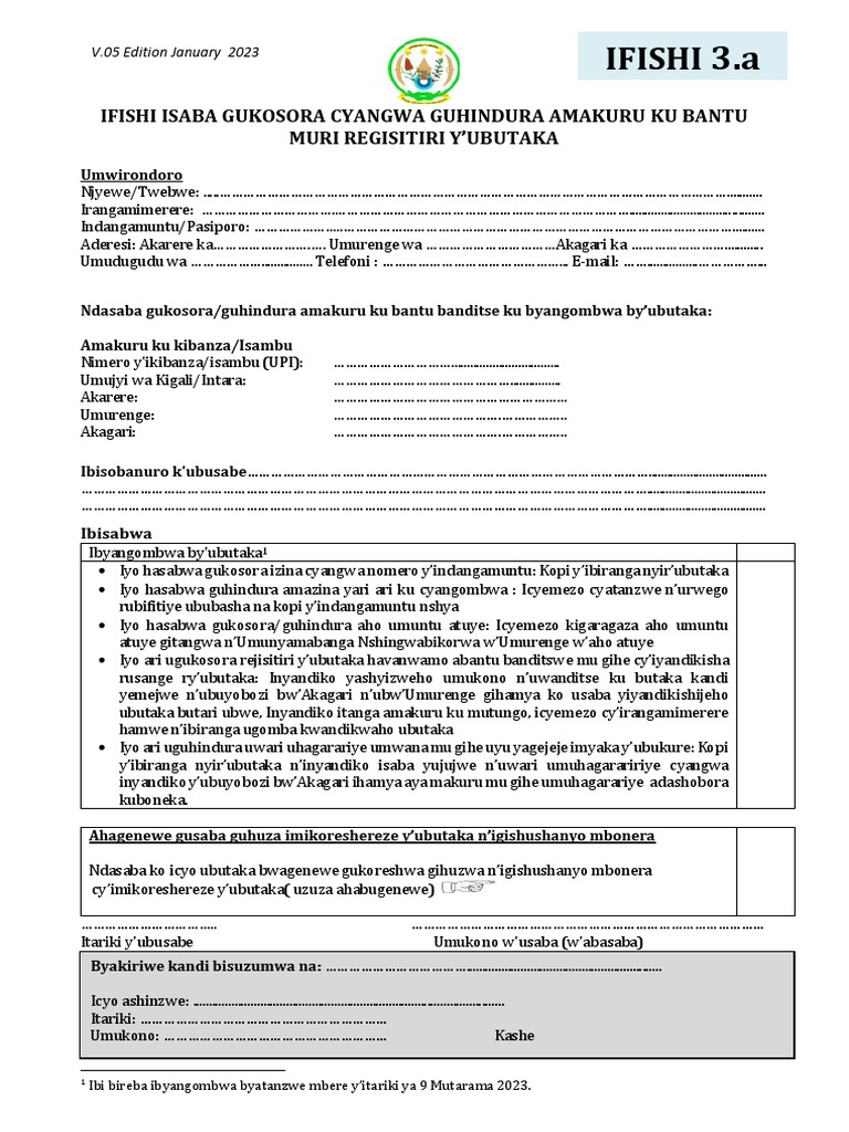 (A) Inyandiko Isaba Gukosora Cyangwa Guhindura Amakuru Ku Bantu Muri ...