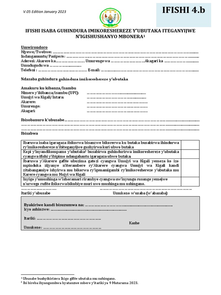 (B) Ifishi Isaba Ihindurwa Ry'Imikoreshereze Y'ubutaka Iteganyijwe N'igishushanyo Mbonera | PDF ...