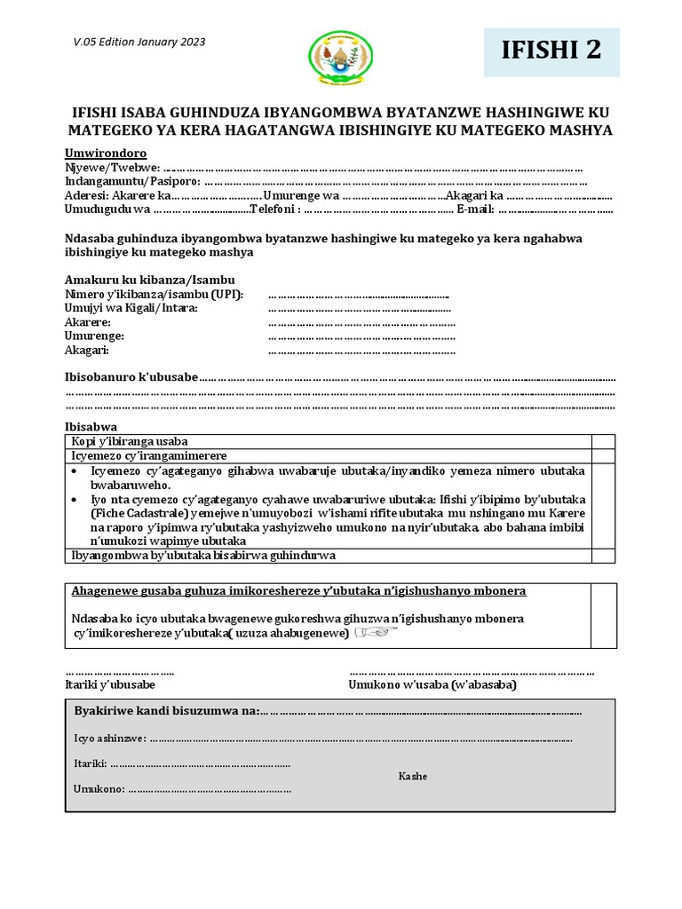 Inyandiko Isaba Guhinduza Ibyangombwa Byatanzwe Hashingiwe Ku Mategeko ...