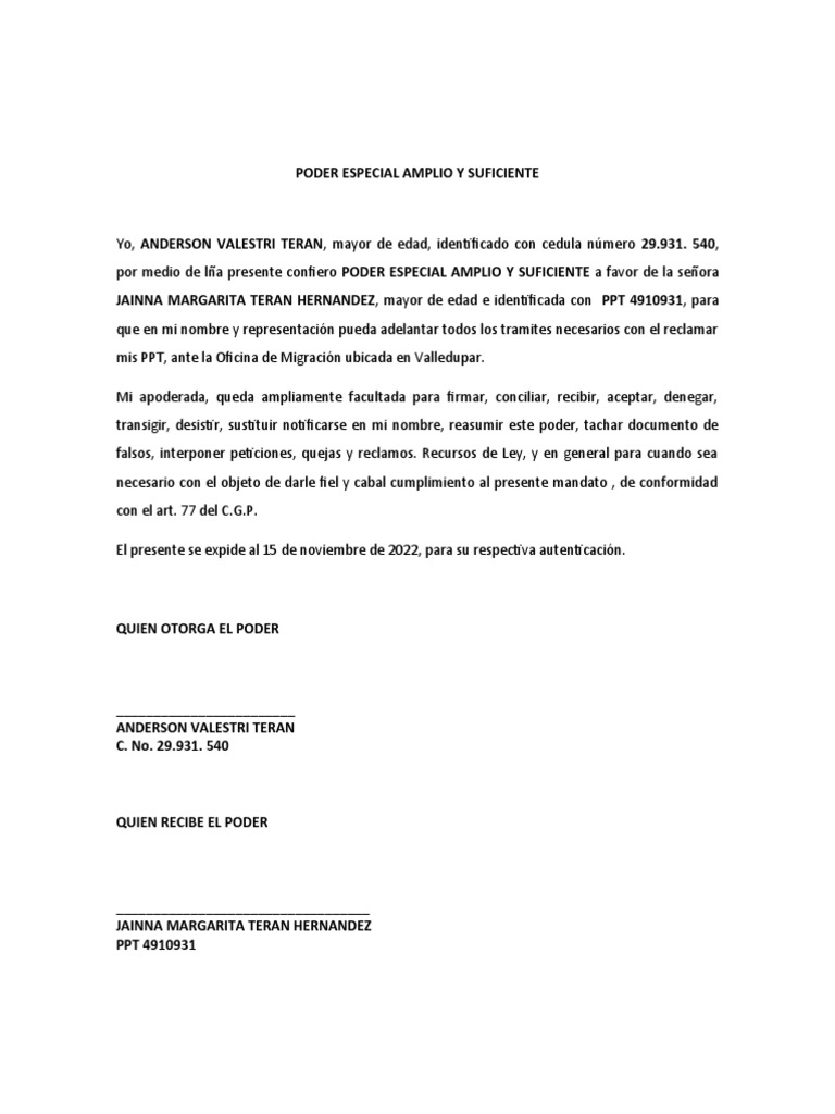 Poder Especial Amplio y Suficiente | PDF