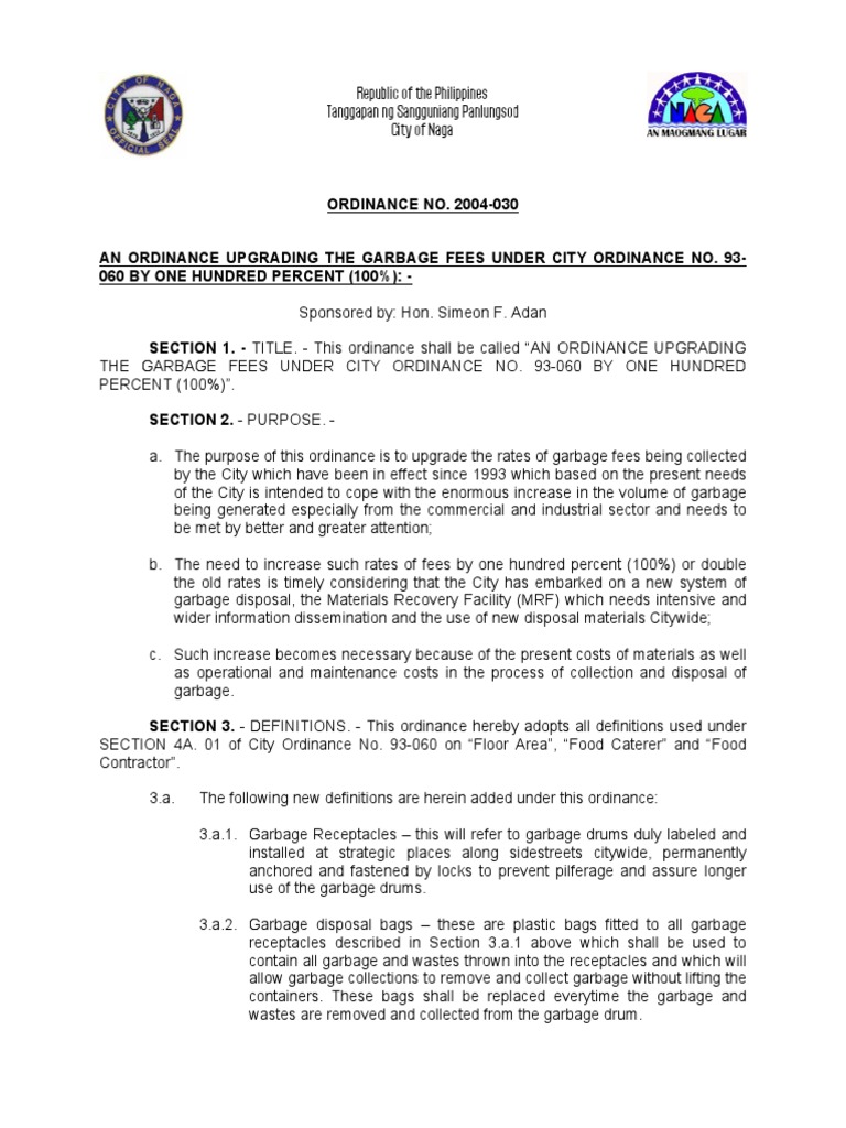 Ord Upgrading of Garbage Fees | PDF