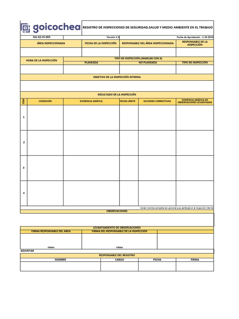 Sig-Gs-Fs-005 Formatos de Inspecciones de Seguridad | PDF