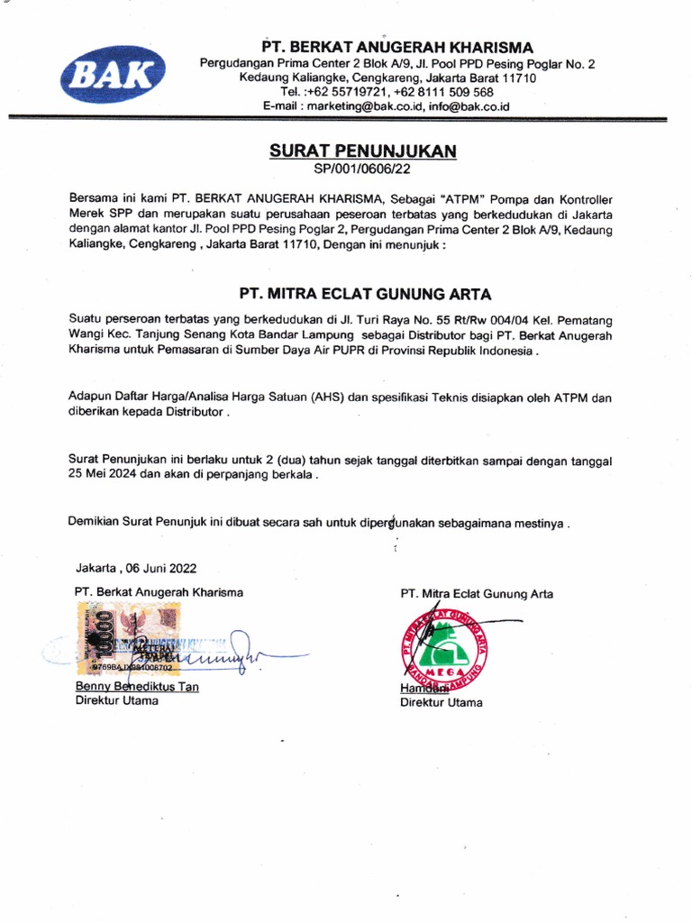 Surat Penunjukan Pt. Mitra Eclat Gunung Arta | PDF
