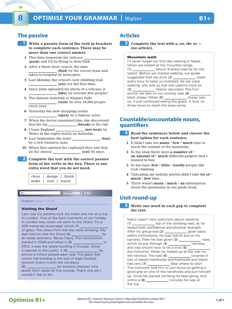 OPT B1plus U08 Grammar Higher | PDF | Linguistics
