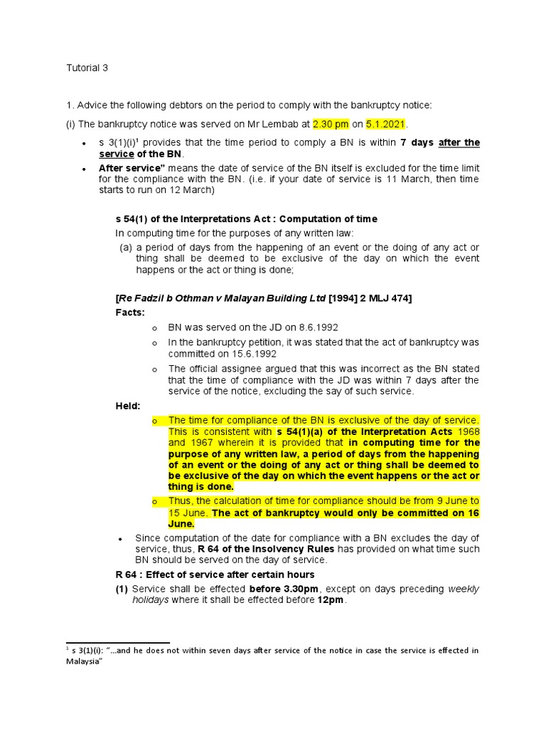Tutorial 3 | PDF | Bankruptcy | Judgment (Law)
