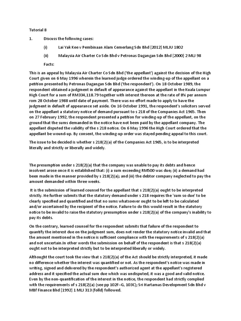 Tutorial 8 | PDF | Liquidation | Affidavit