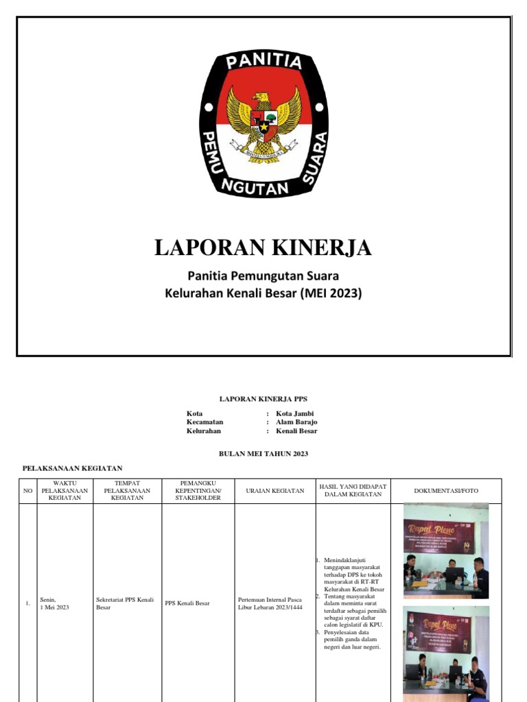 Laporan Kinerja PPS Kenali Besar Mei 2023 | PDF