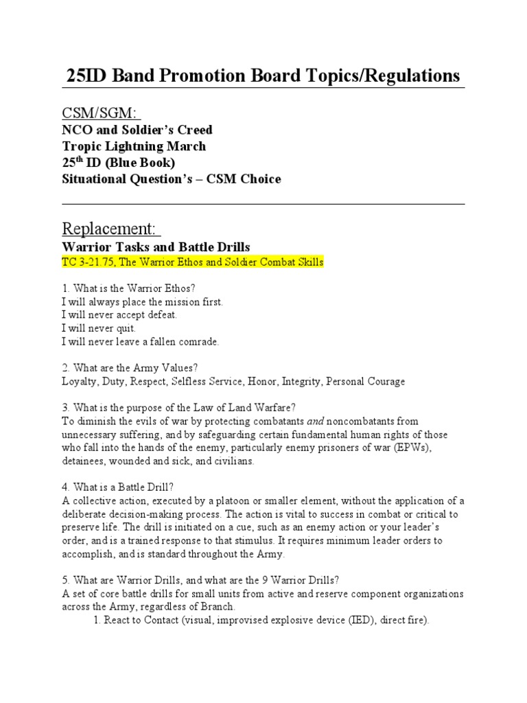 25th ID Promotion Board Regulations | PDF