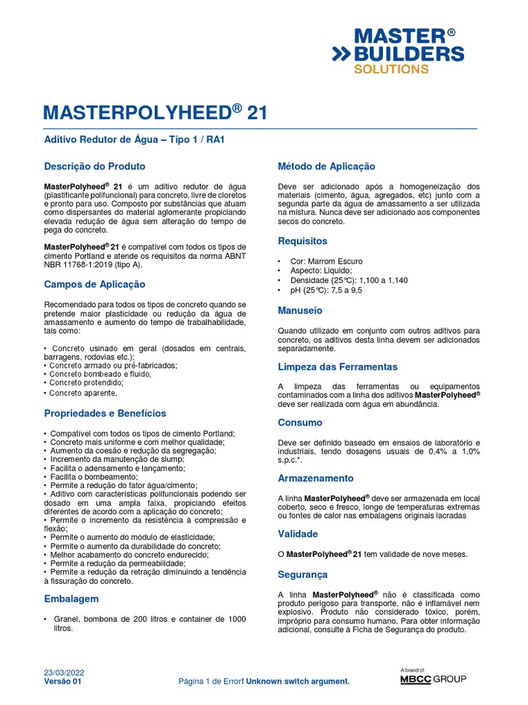 Ficha Tecnica - MasterPolyheed - 21 - V1 - 180321 | PDF | Concreto ...