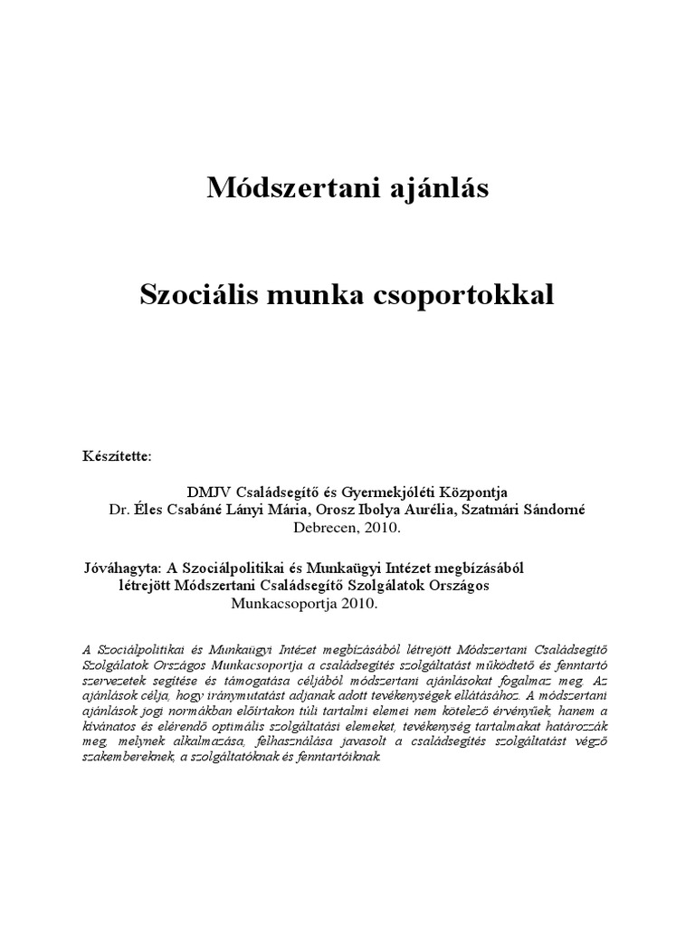 Szocialis Munka Csoportokkal 101007 Modszertani Ajanlas | PDF