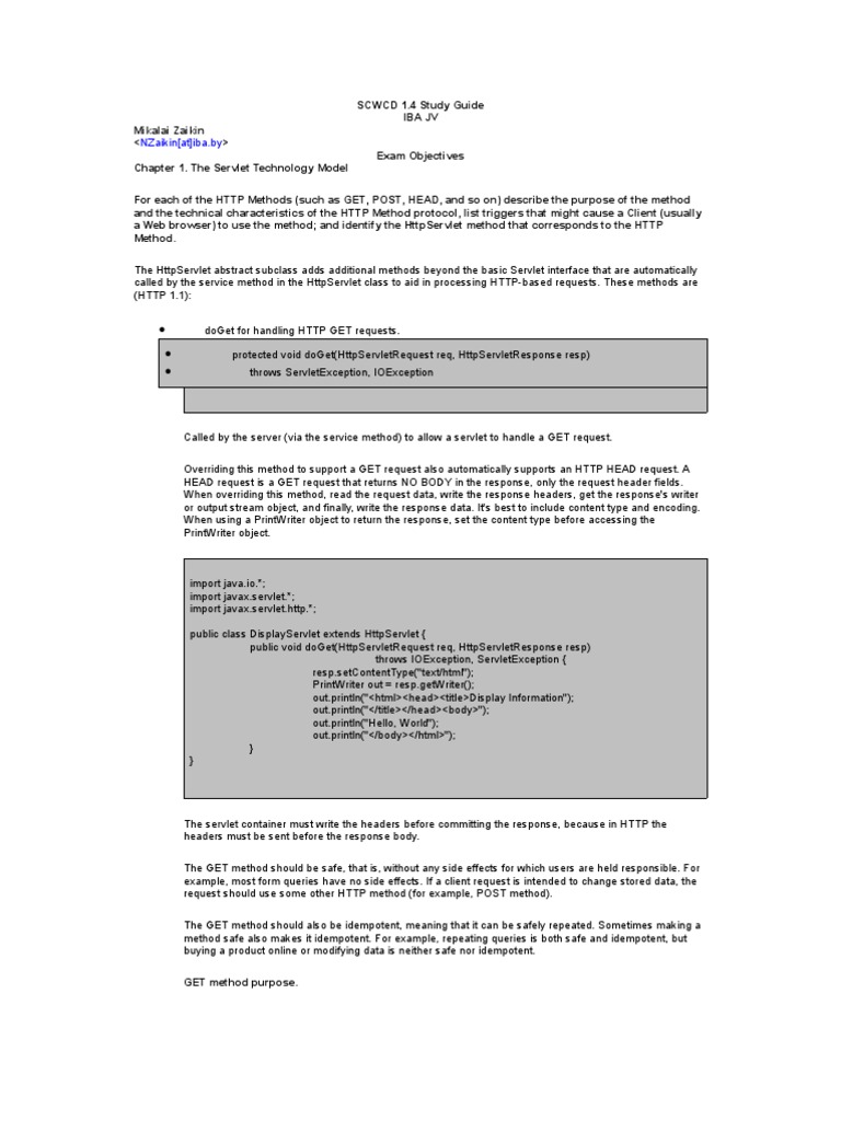 Scwcd Notes Pdf Hypertext Transfer Protocol Java Servlet