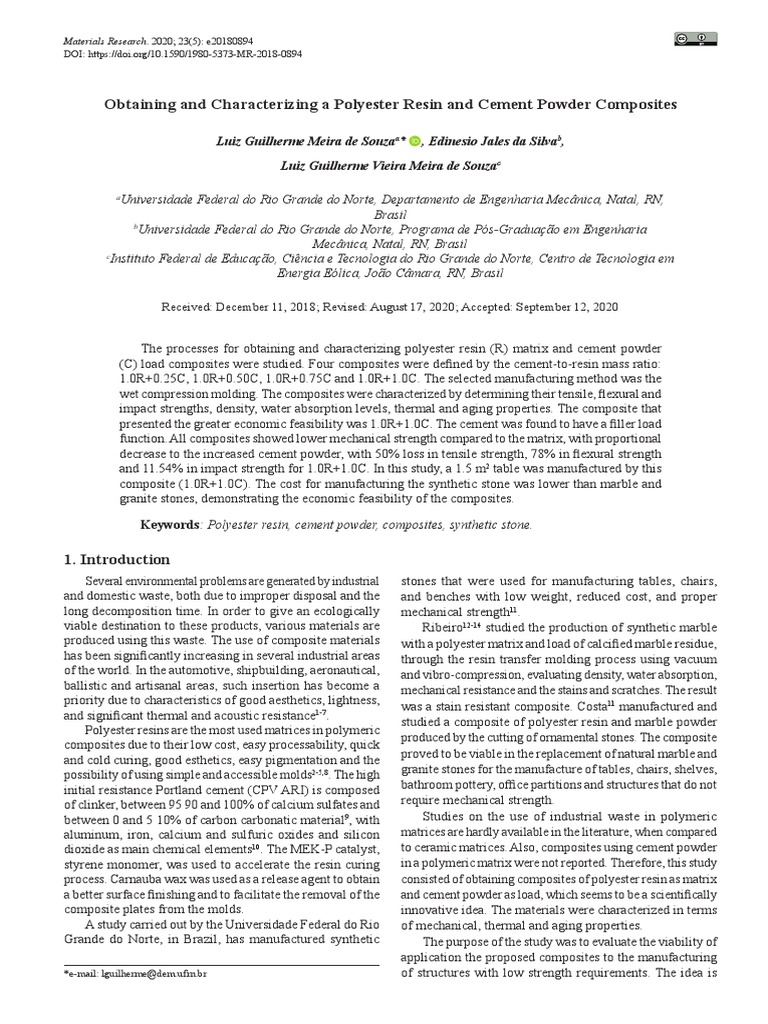 Polyester Resin and Cement Powder Composites | PDF | Composite Material ...