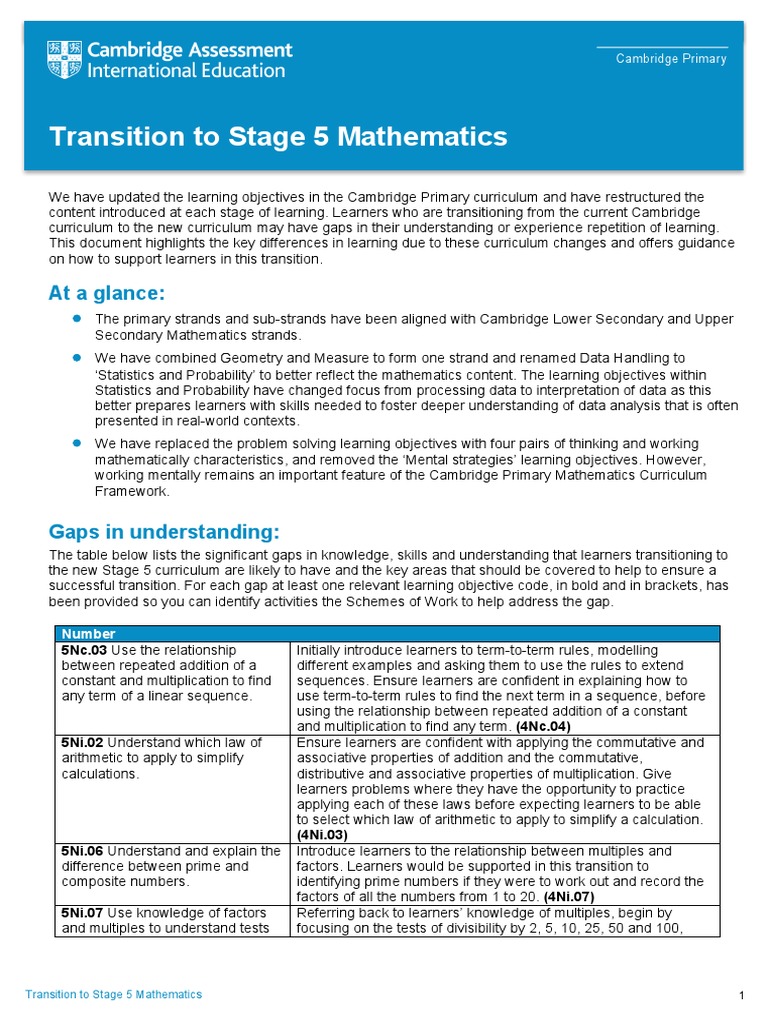 Transition Document Stage 5 Mathematics - tcm142-594946 | PDF ...