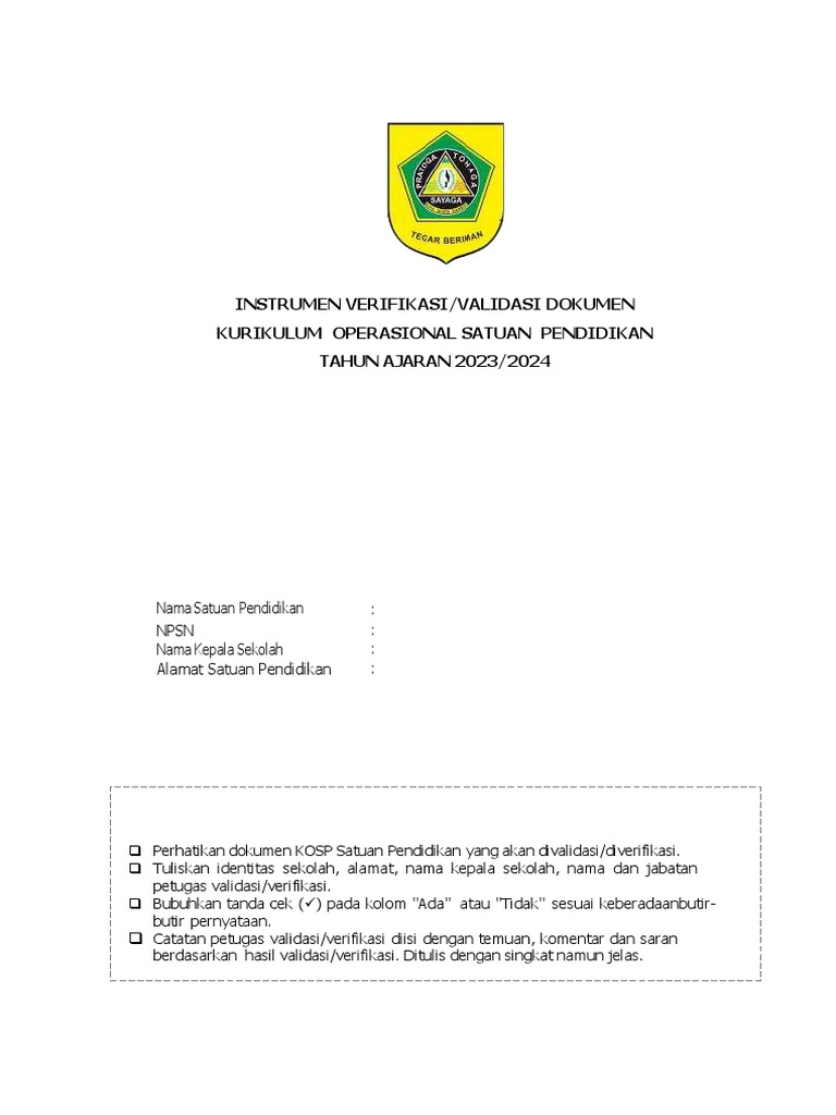 Instrumen Verifikasi Dan Validasi KOSP 2023-2024 OK | PDF