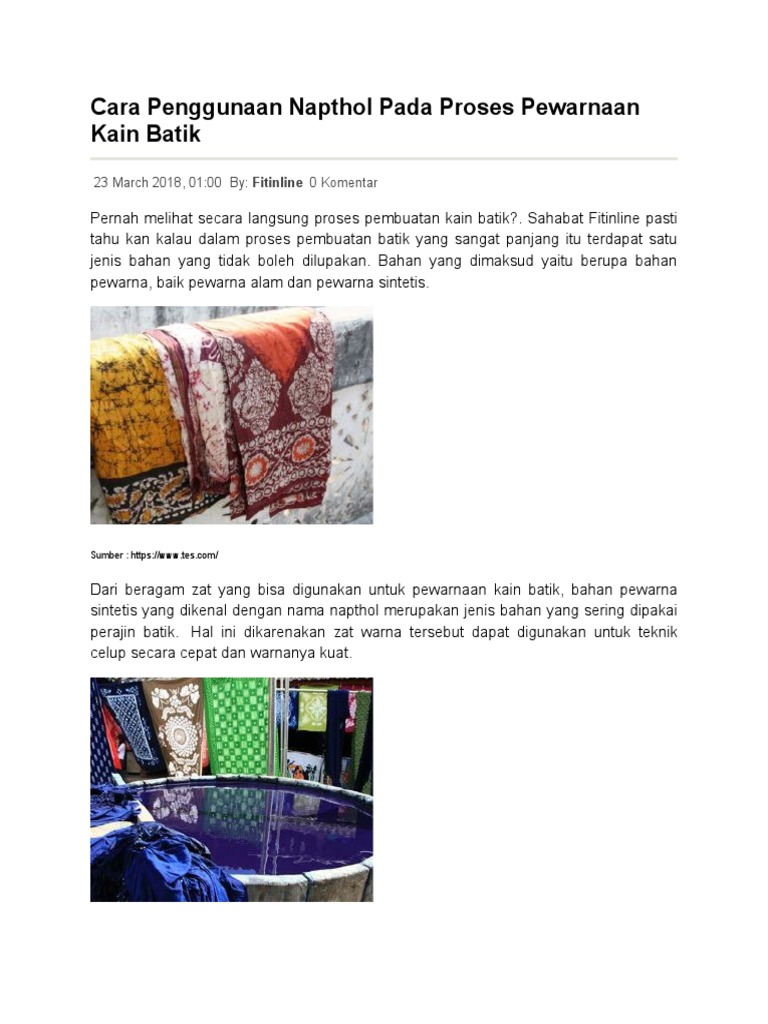 Cara Penggunaan Napthol Pada Proses Pewarnaan Kain Batik | PDF