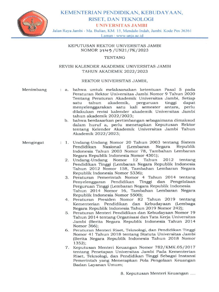 SK No 2349 Revisi Kalender Akademik 2022 2023 - Compressed | PDF