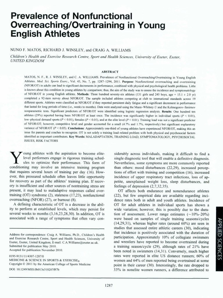 2011 - Prevalence of Nonfunctional Overreaching Overtraining in Young ...