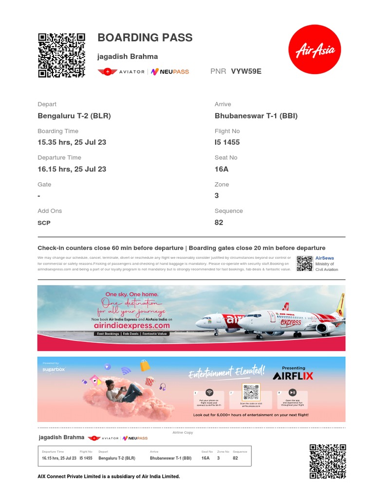 Boarding Pass (BLR-BBI) | PDF