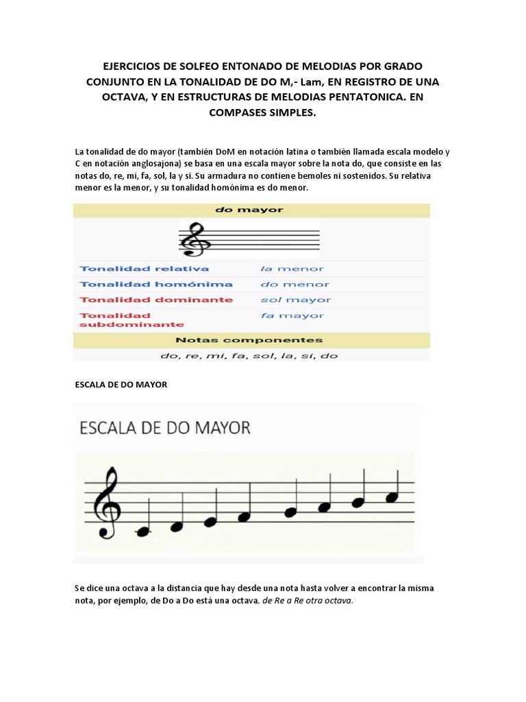 Ejercicios de Solfeo Entonado en Ka Tonalidad de Do Mayor | PDF ...