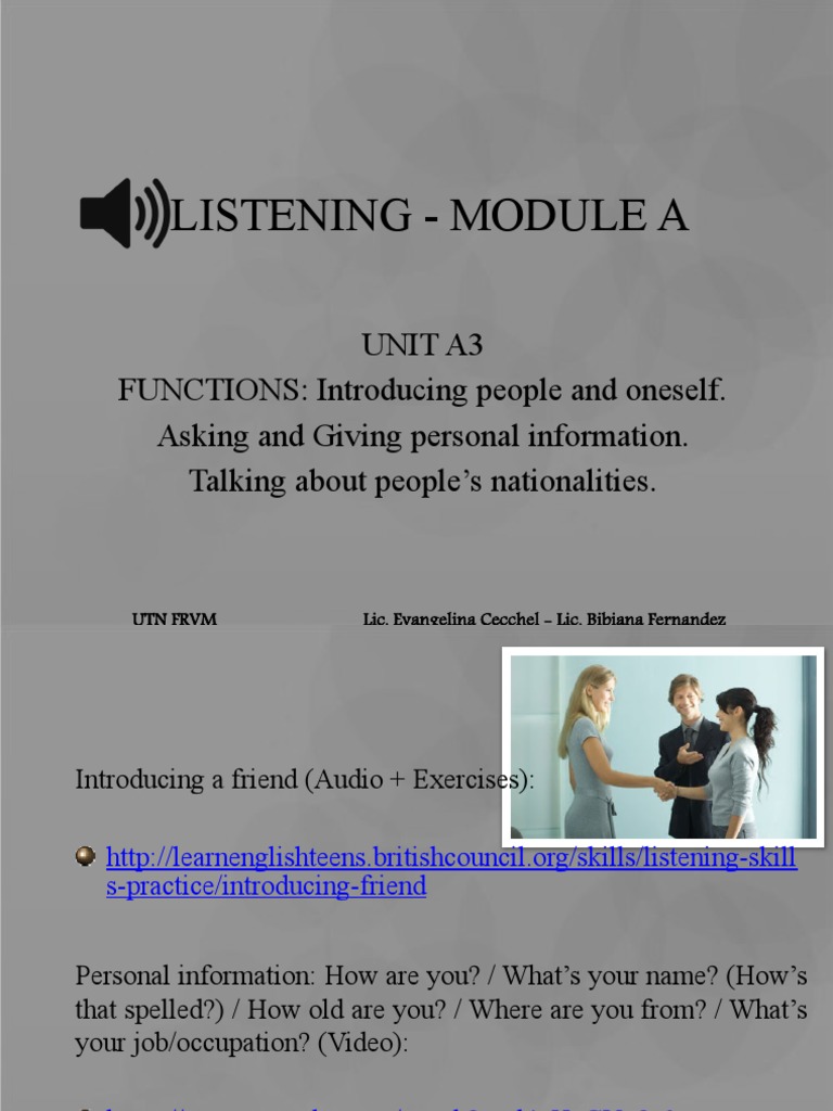 LISTENING A3 - Introducing Oneself and Others - Asking and Giving Info ...