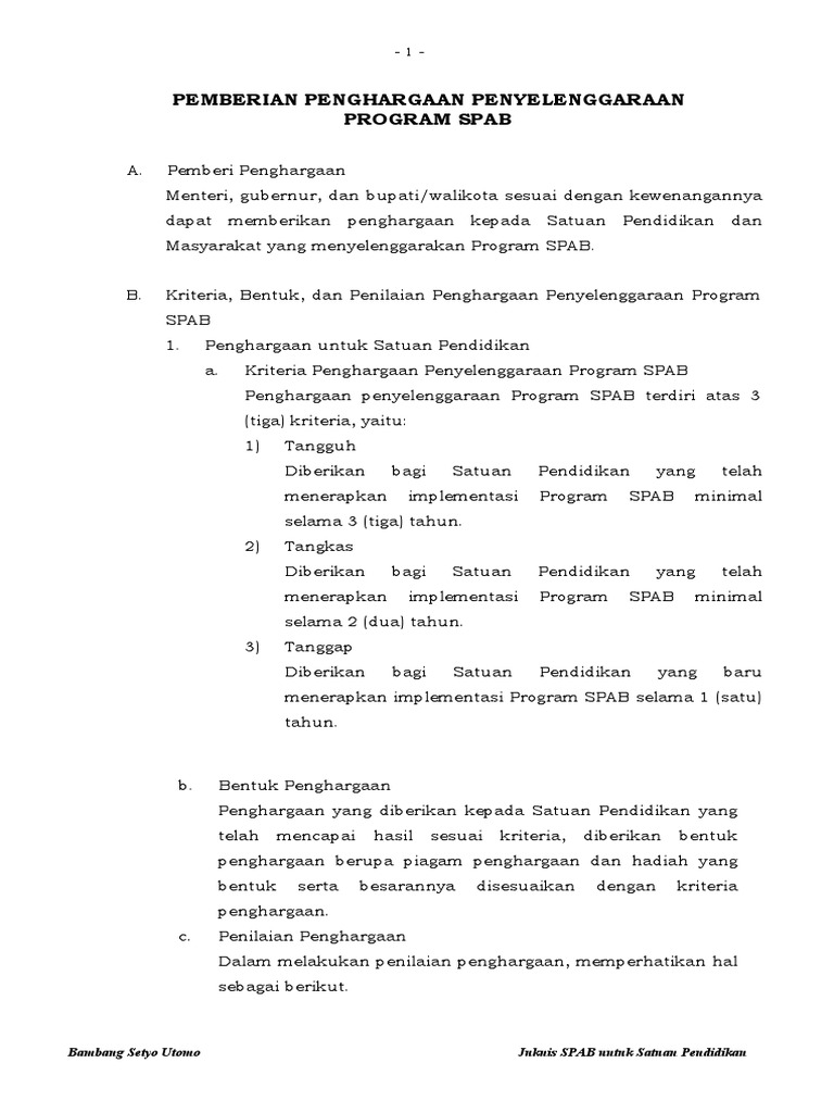 Pemberian Penghargaan Penyelenggaraan Program Spab | PDF