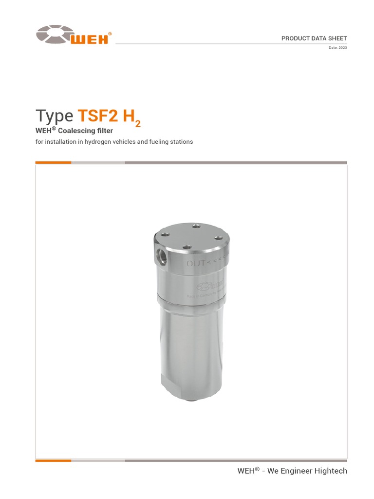 tsf2 h2 Coalescing Filter Data Sheet en | PDF | Gases | Fuels