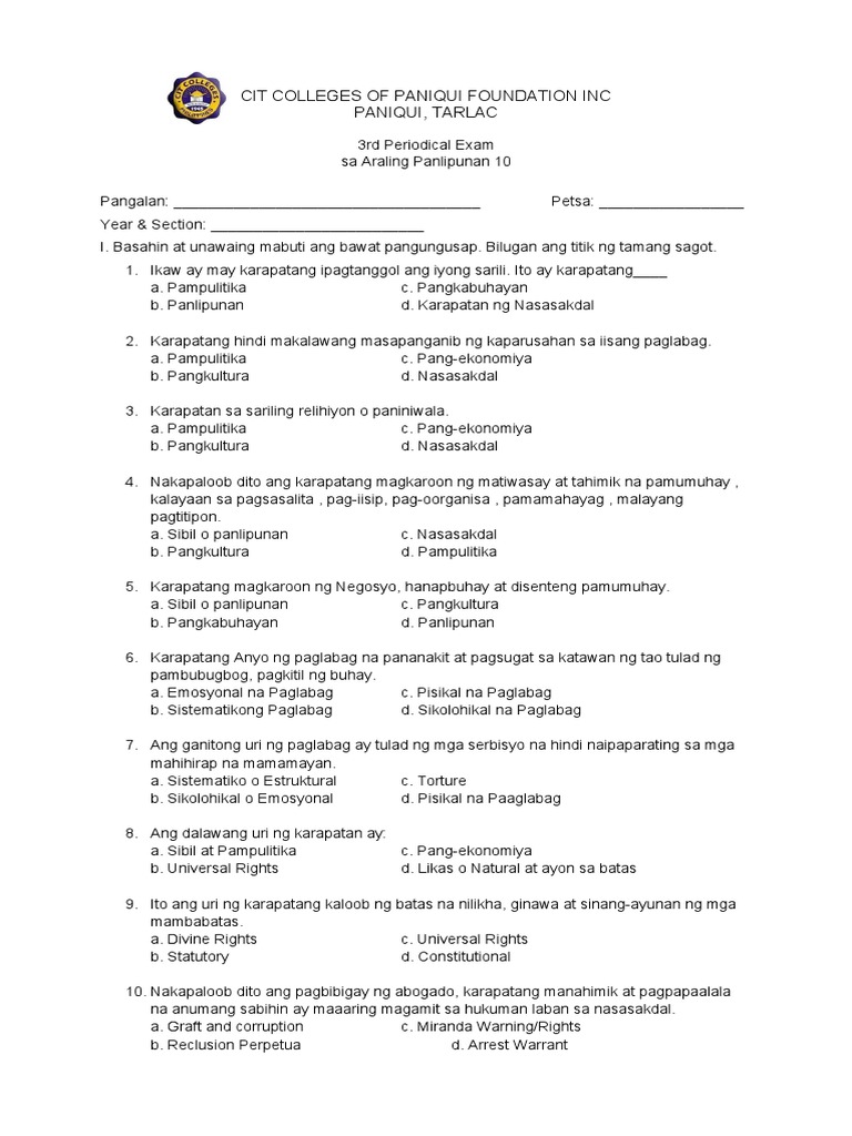 Grade 10 3rd Periodical Exam | PDF