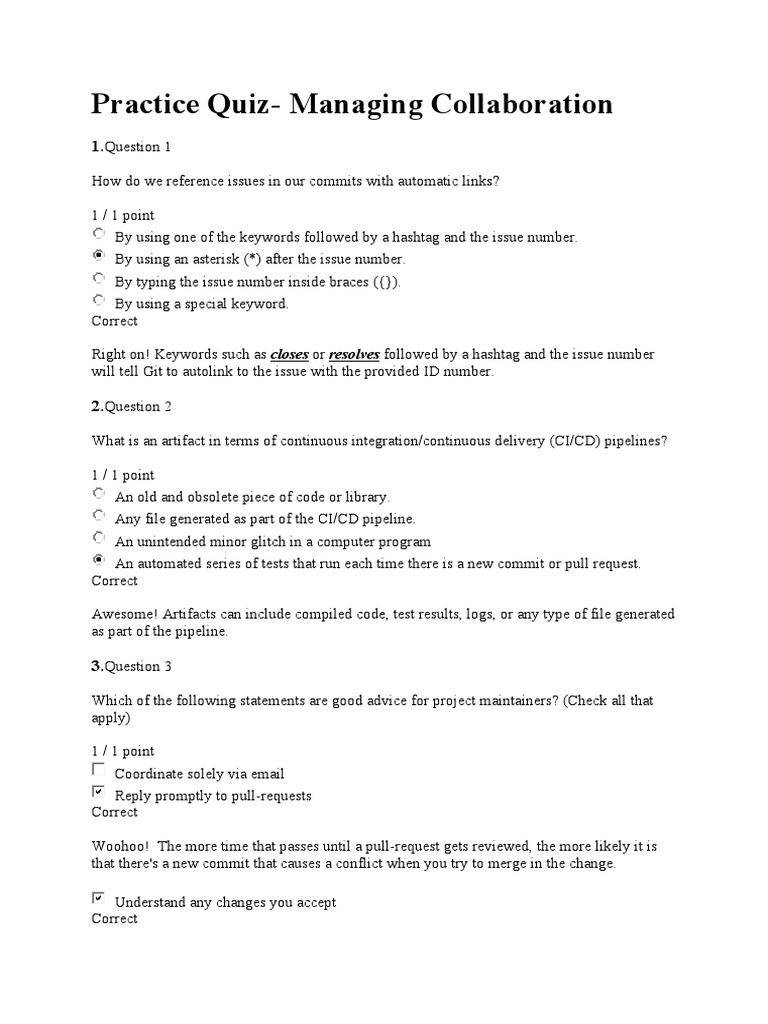 Practice Quiz - Managing Collaboration | PDF | Information Technology ...