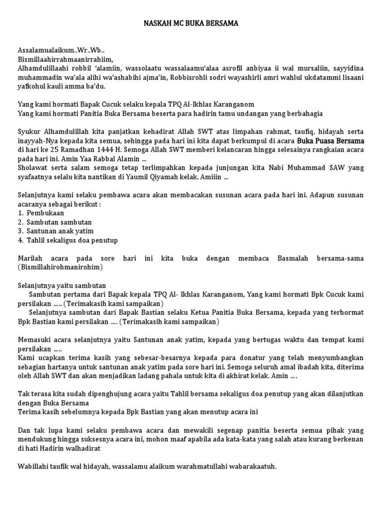 Naskah MC Buka Bersama | PDF