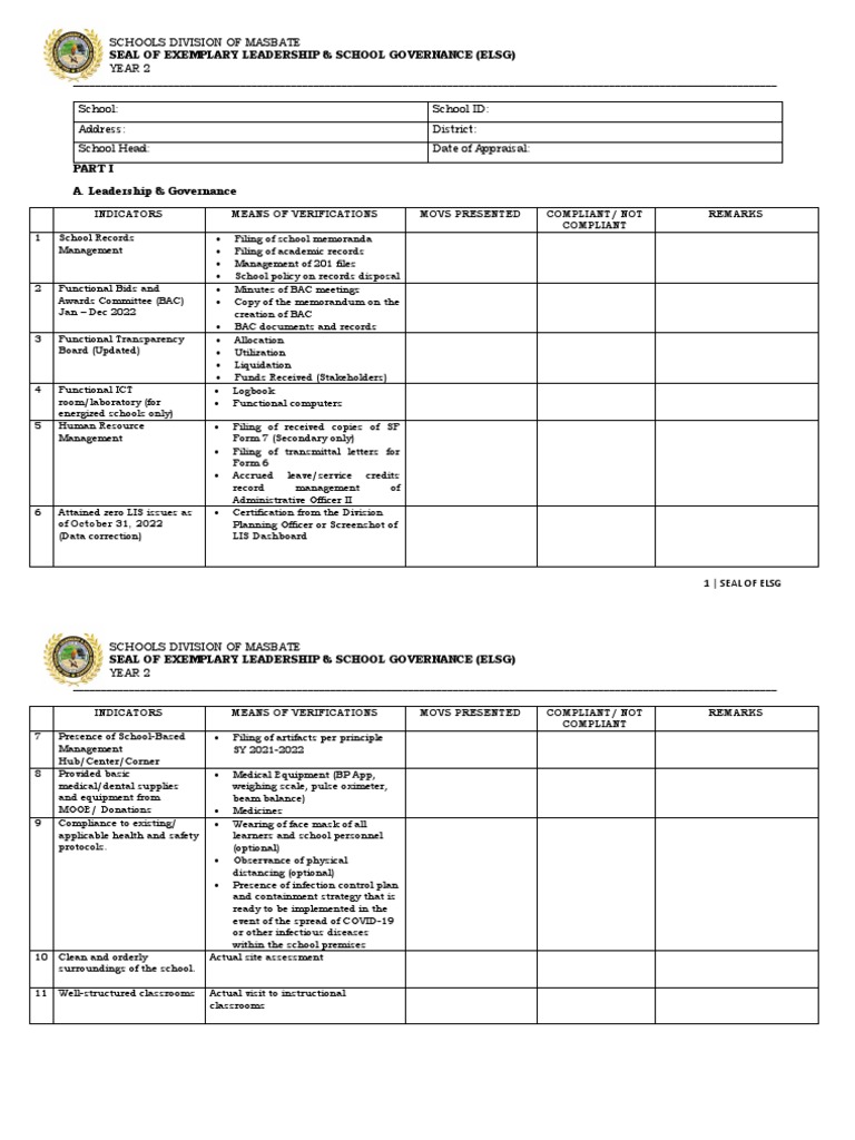 Updated 2022 Seal of Elsg Appraisal Tool | PDF | Curriculum