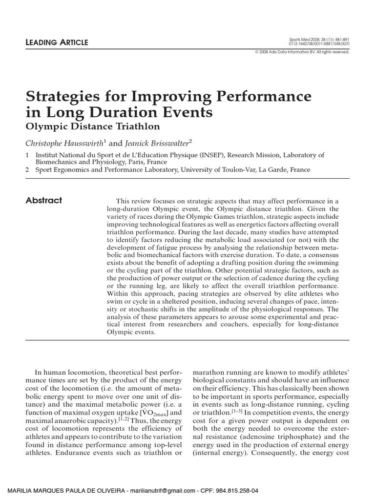 Olympic Triathlon Performance Strategies | PDF | Triathlon | Physical ...