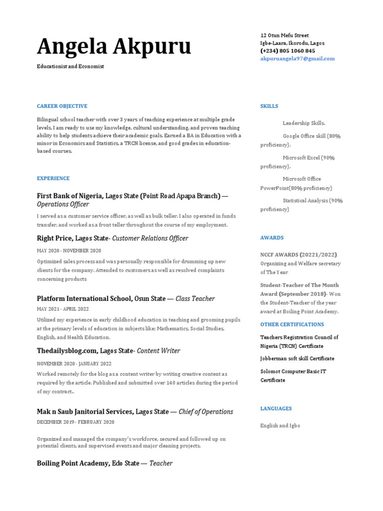 Angela's Resume New | Download Free PDF | Teachers