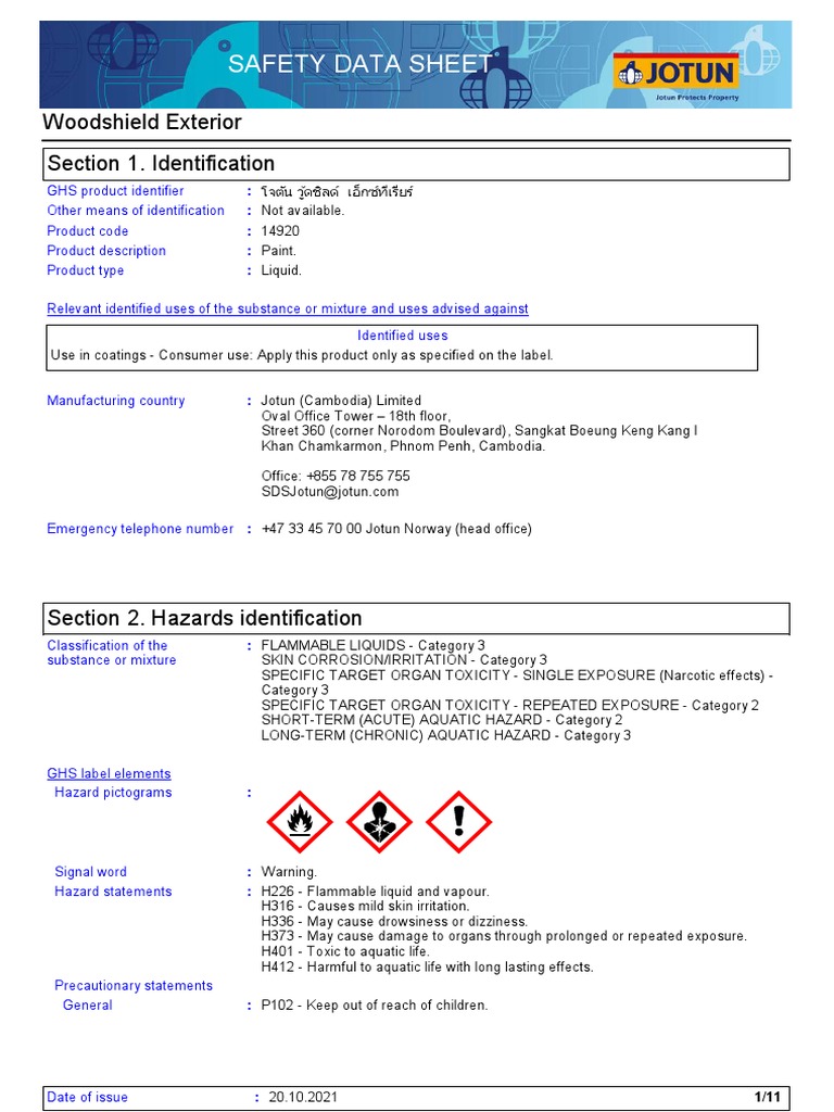 SDS 14920 Woodshield Exterior Euk TH-TH KH | Download Free PDF | Toxicity | Chemistry