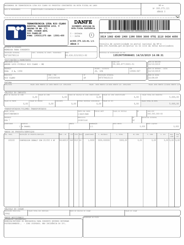 Danfe Compressor | Download grátis PDF | Recibo | Documento