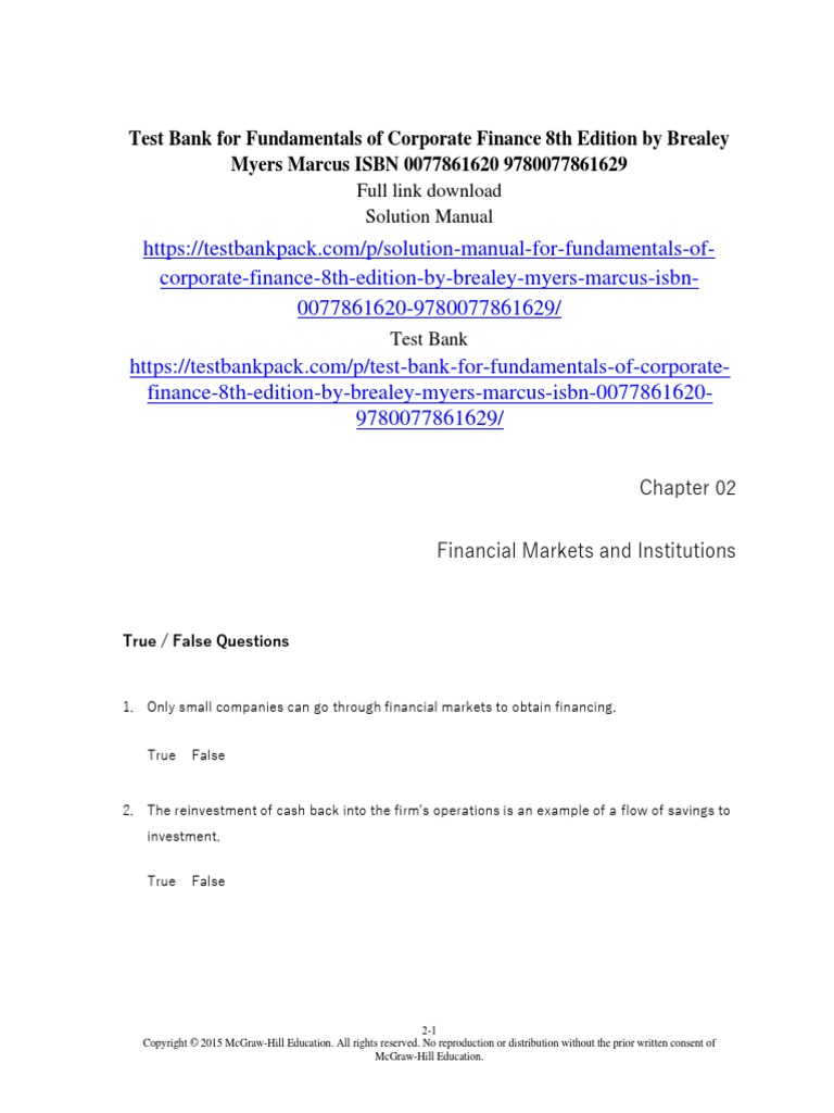 Fundamentals of Corporate Finance 8th Edition by Brealey Myers Marcus ...