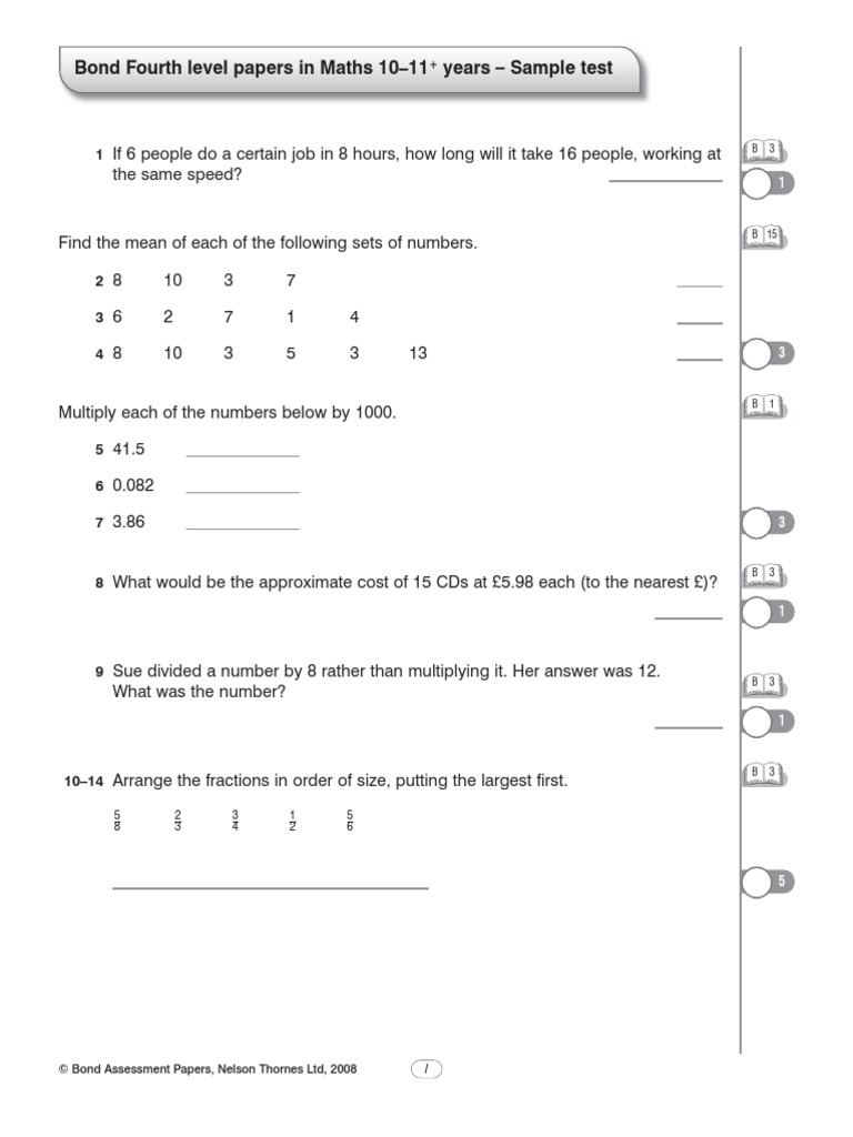 Bond 11+ Maths Sample Test Paper | PDF