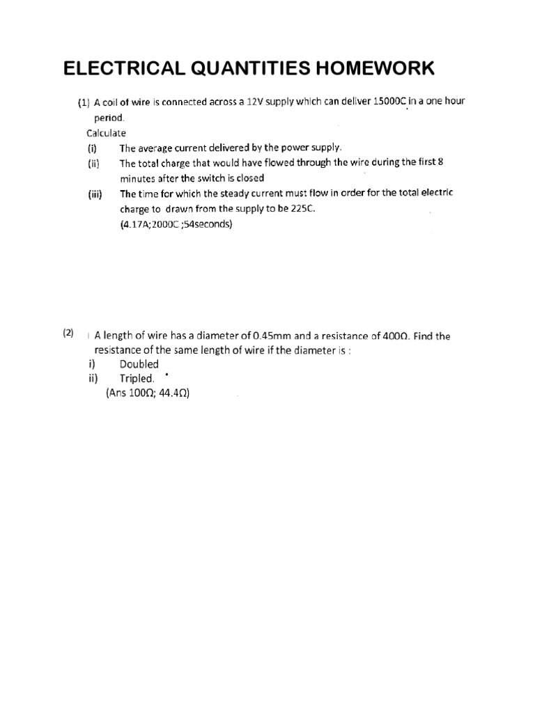 Electrical Quantities Homework | PDF