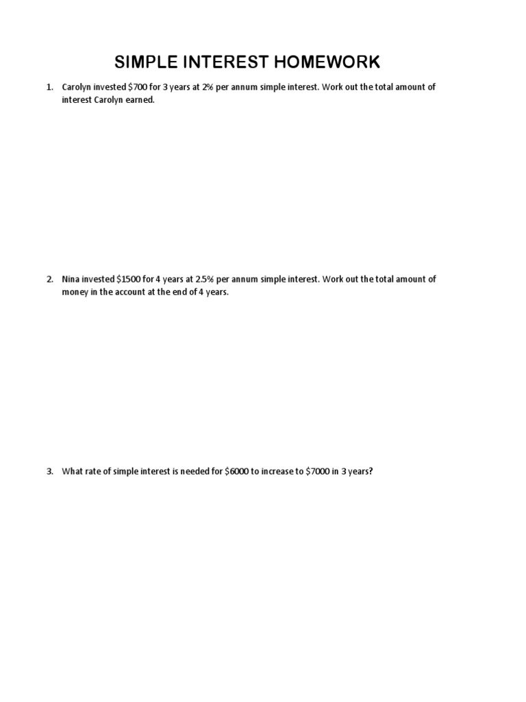 Simple Interest Homework | PDF | Finance & Money Management