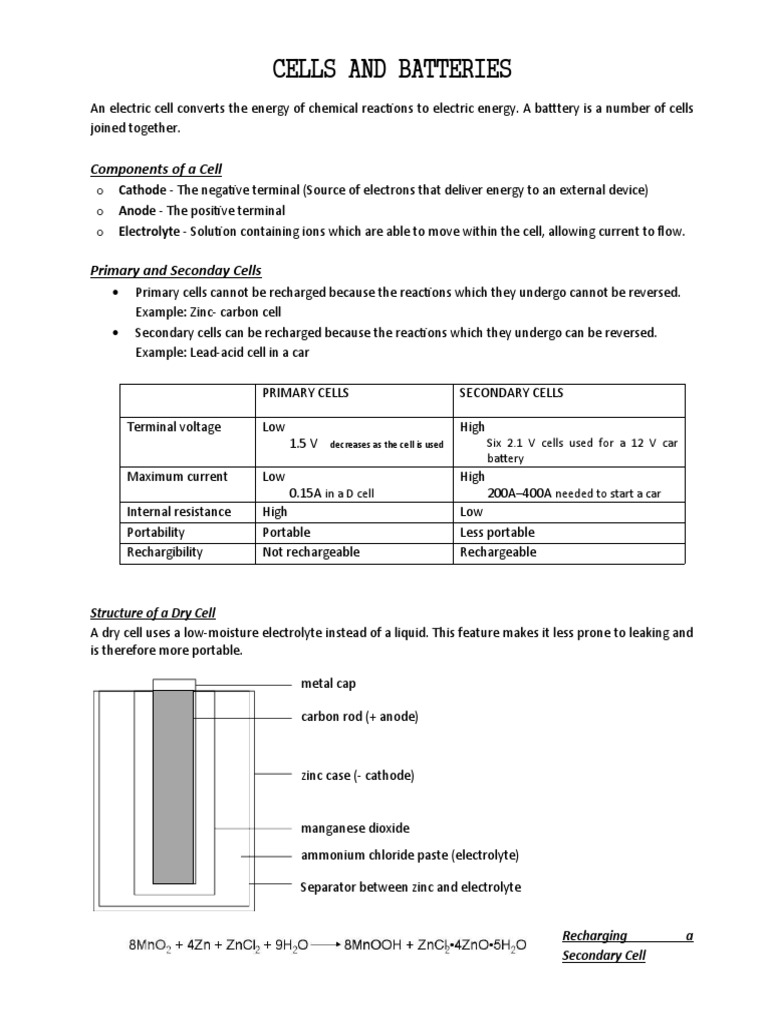 Cells and Batteries | PDF | Rechargeable Battery | Galvanic Cells