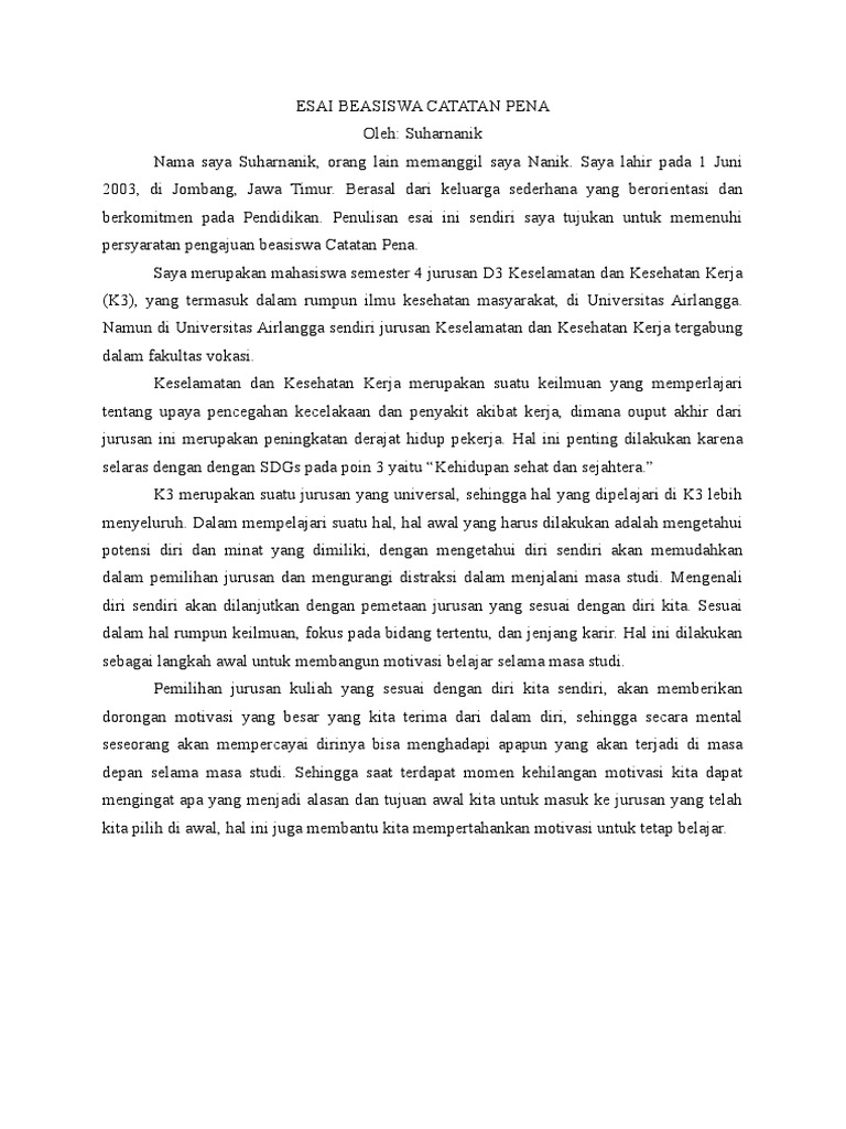 Esai Beasiswa Catatan Pena 1 | PDF